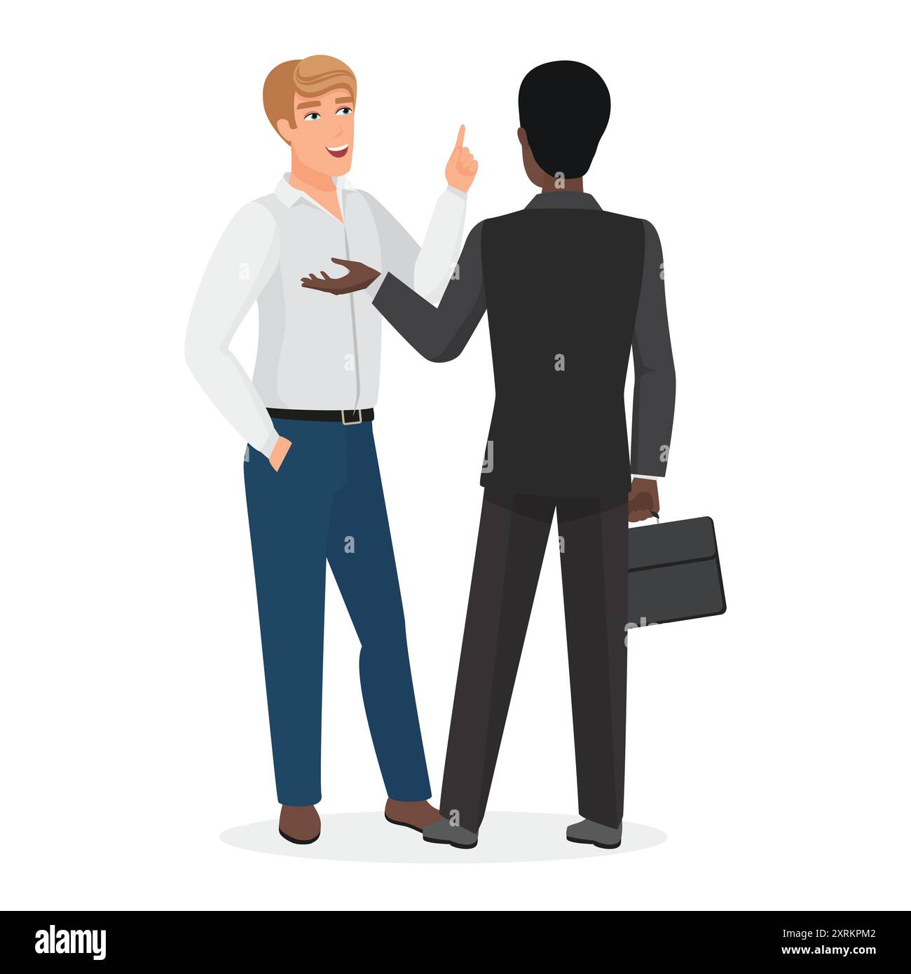 Man and woman in professional attire conversing and sharing business ...