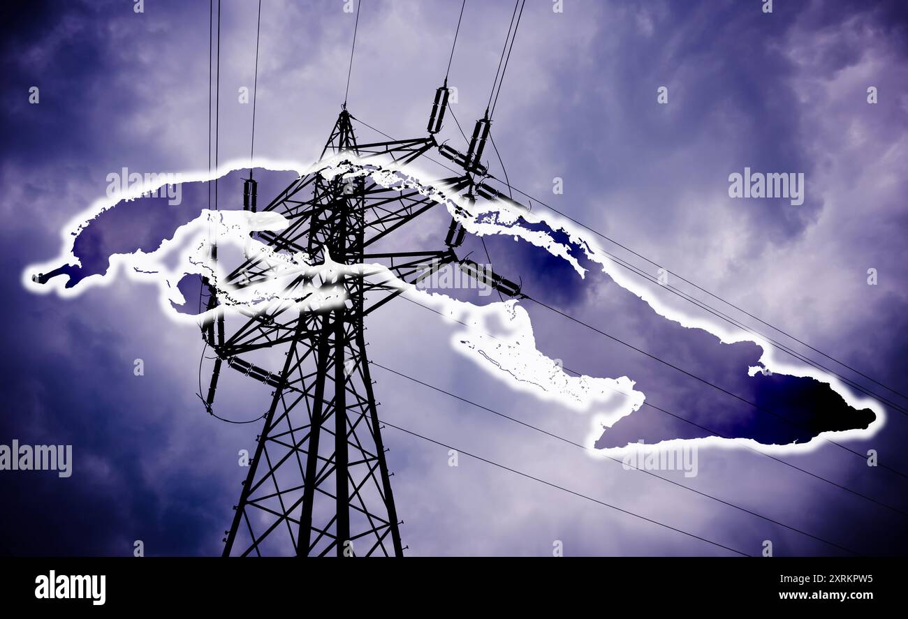 Cuban energetic crisis, map of Cuba on electric wiring purple ...