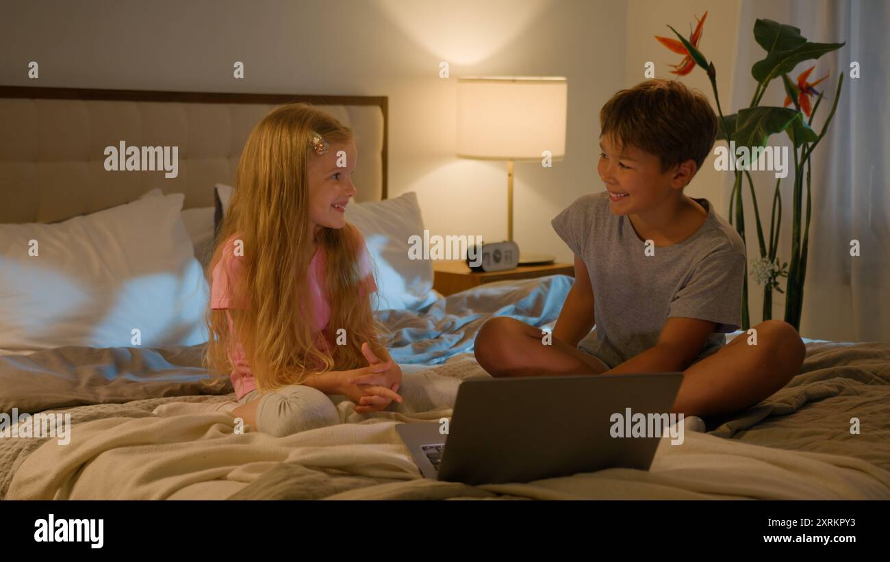 Happy Caucasian kids little siblings smiling family brother boy son ...