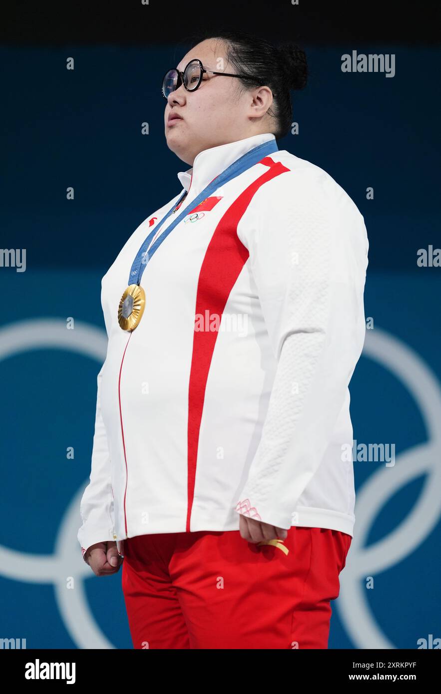 Gold Medallist, Li Wenwen of China following the Women's Weightlifting ...