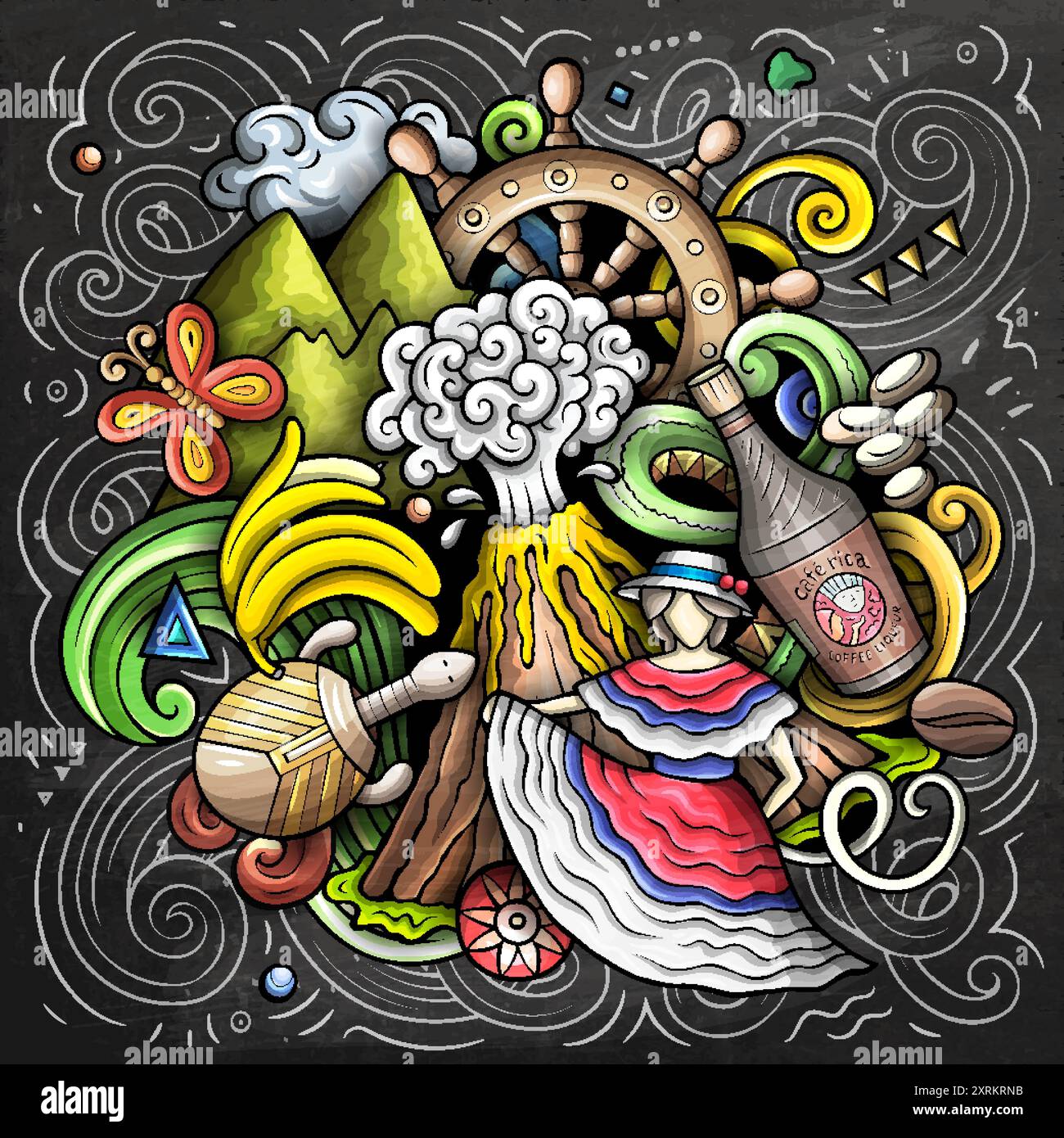 Costa Rica cartoon doodle illustration. Funny local design Stock Vector ...