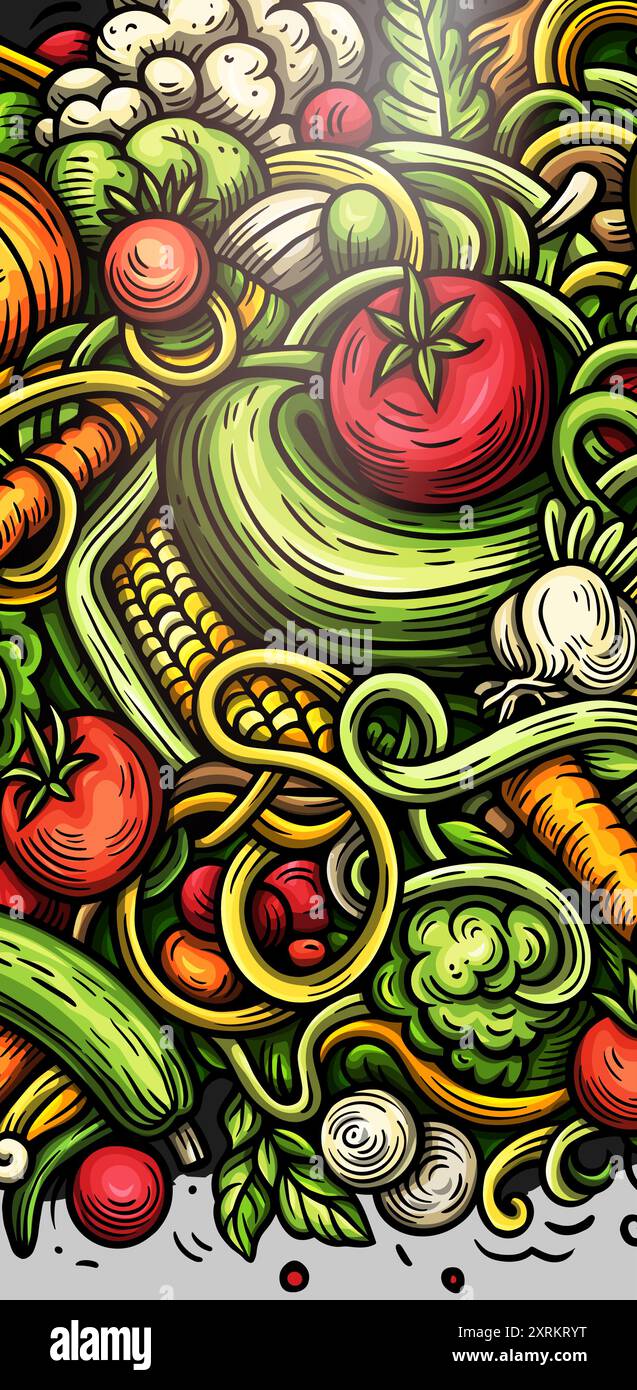 Vegetables cartoon vector doodle background. Veggies banner design ...