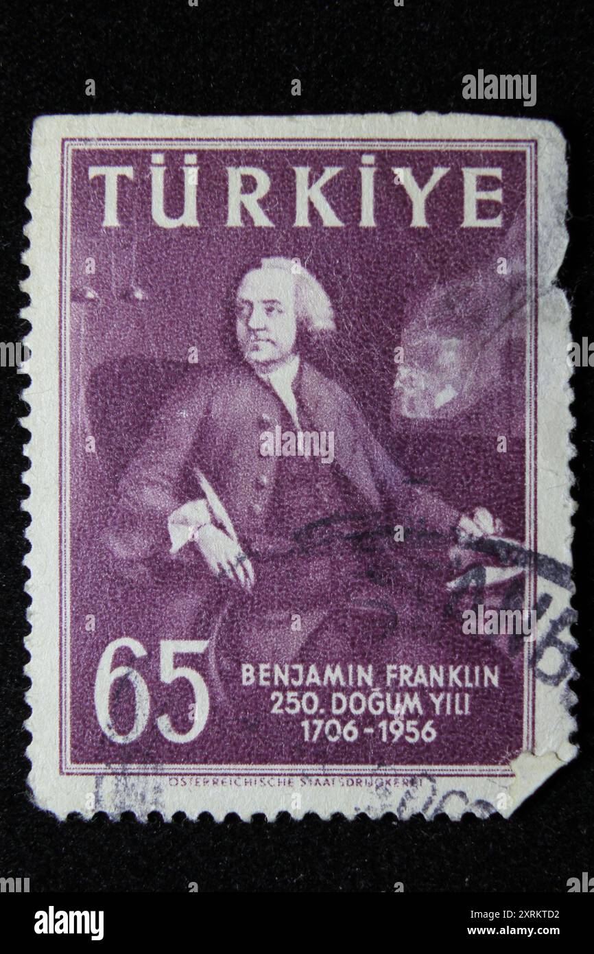 ISTANBUL, TURKEY - DECEMBER 25, 2020: Turkish stamp shows Benjamin ...