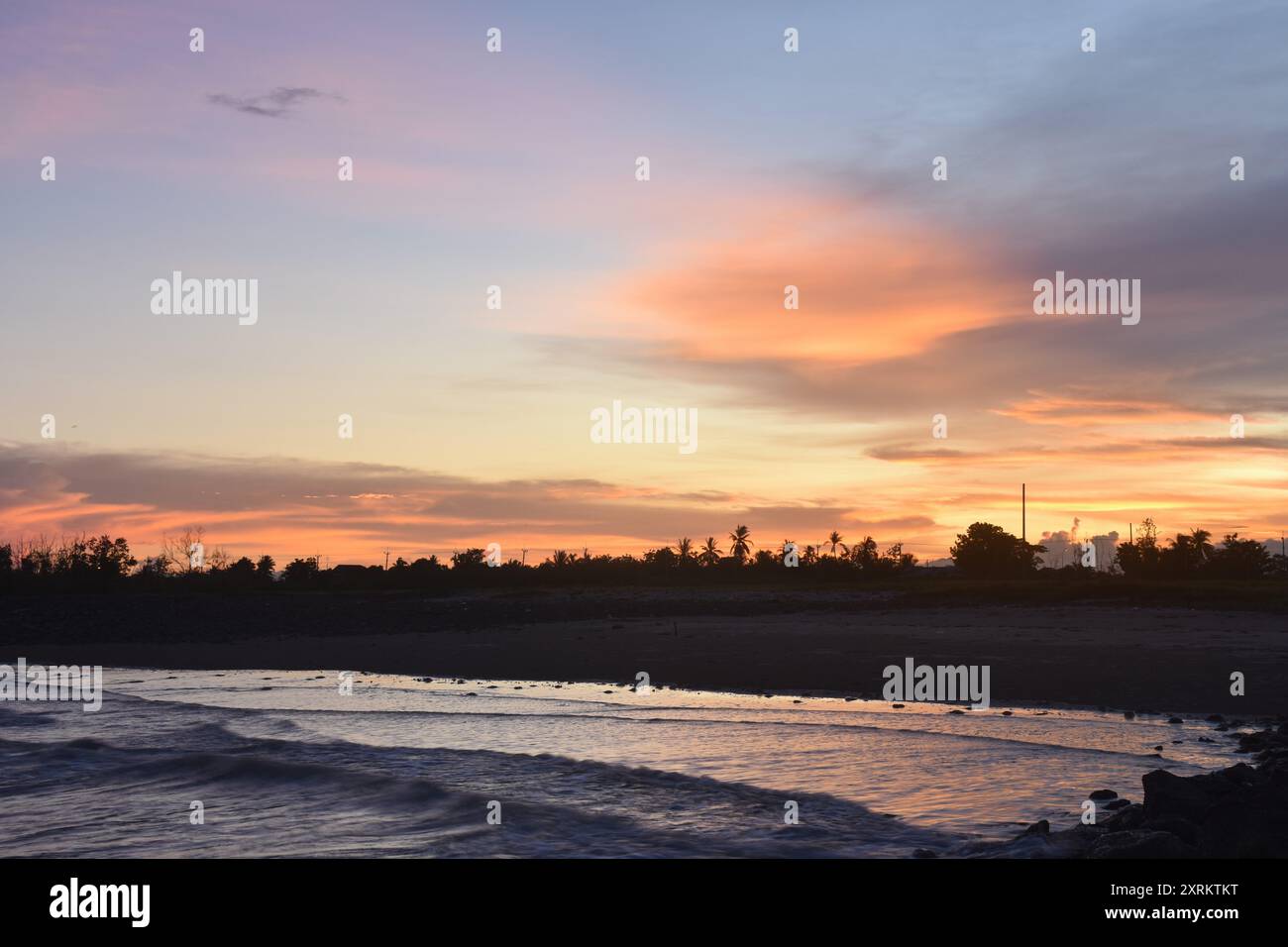 landscape of sea on sunset at tilted pole beach in Thailand Stock Photo ...