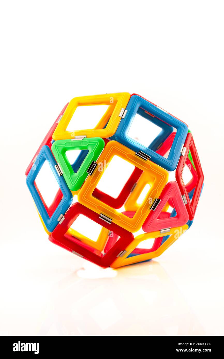 Three-dimensional model of a sphere of colored modular squares and ...