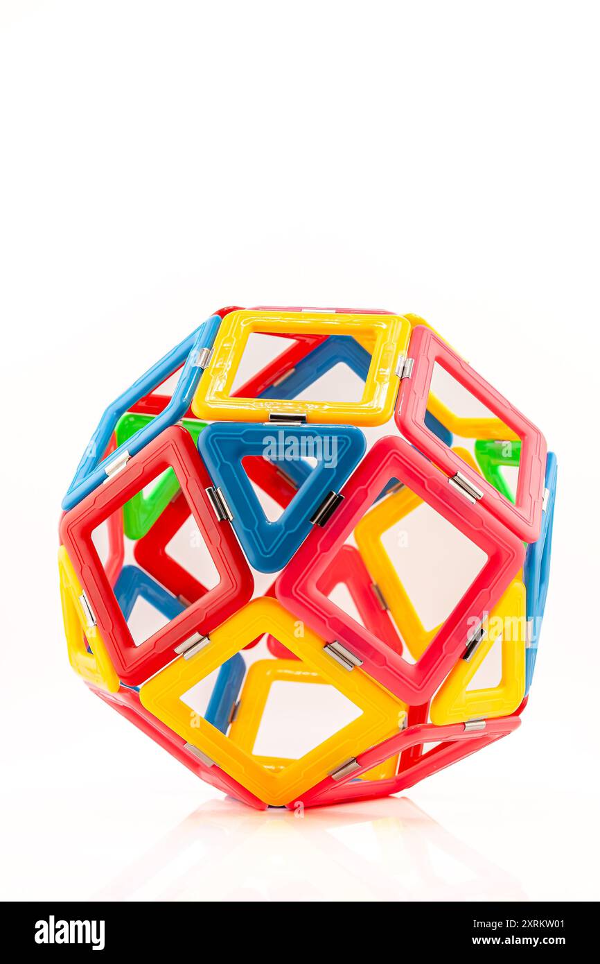 Three-dimensional model of a sphere of colored modular squares and ...