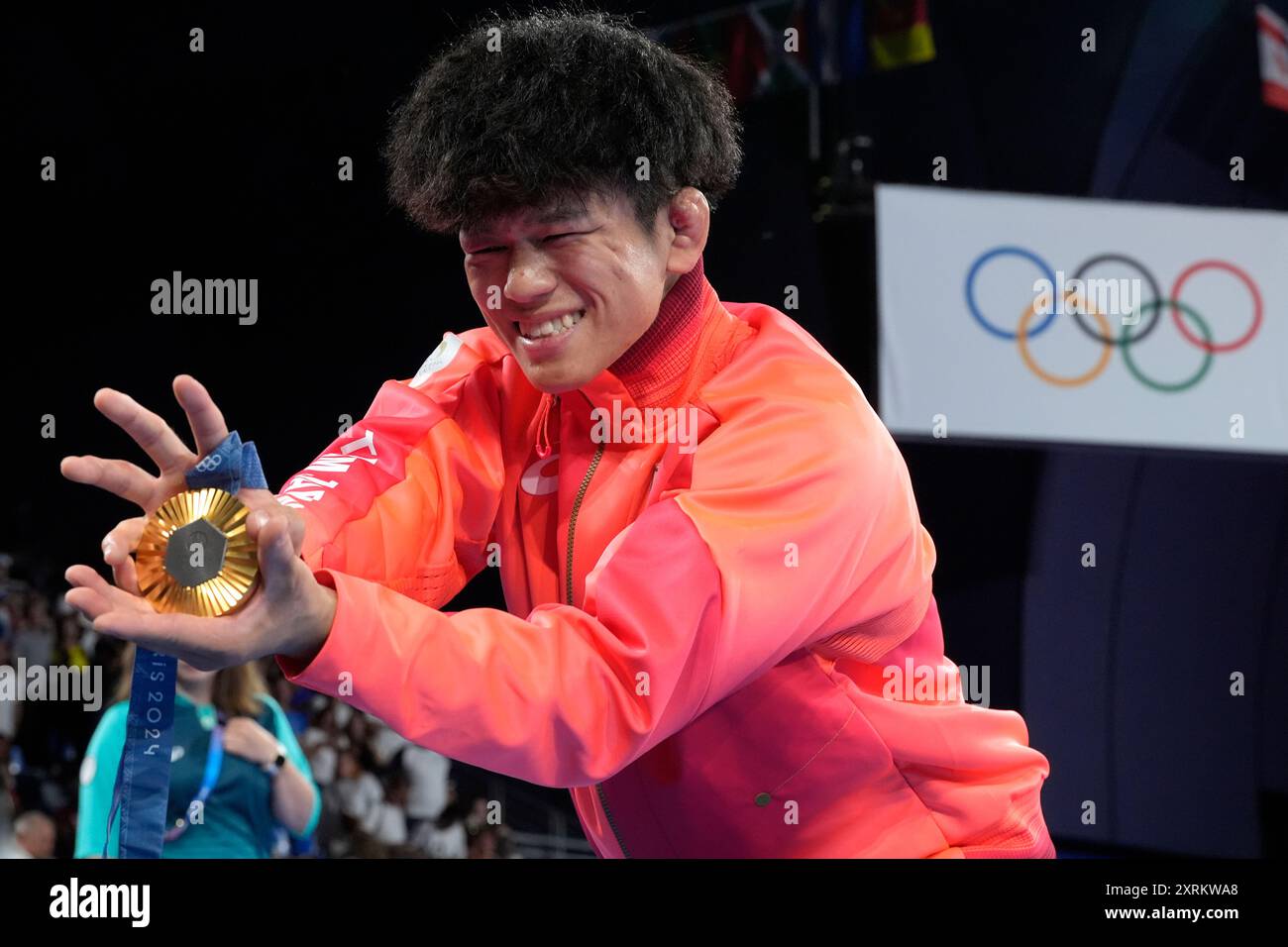 Japan's Kotaro Kiyooka celebrates with his gold medal during the ...