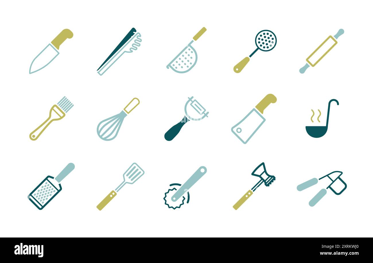 Kitchenware and kitchen vector isolated icon set. Graph symbol for ...
