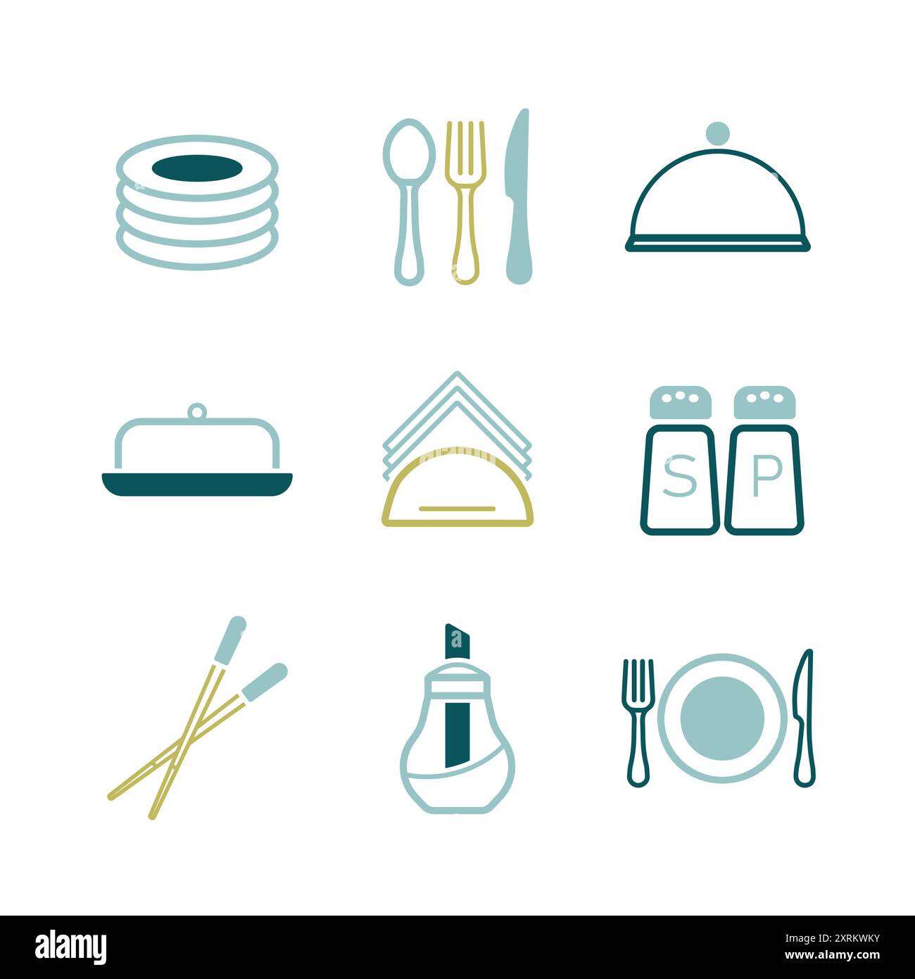 Restaurant vector isolated icon set. Serving food sign. Graph symbol ...