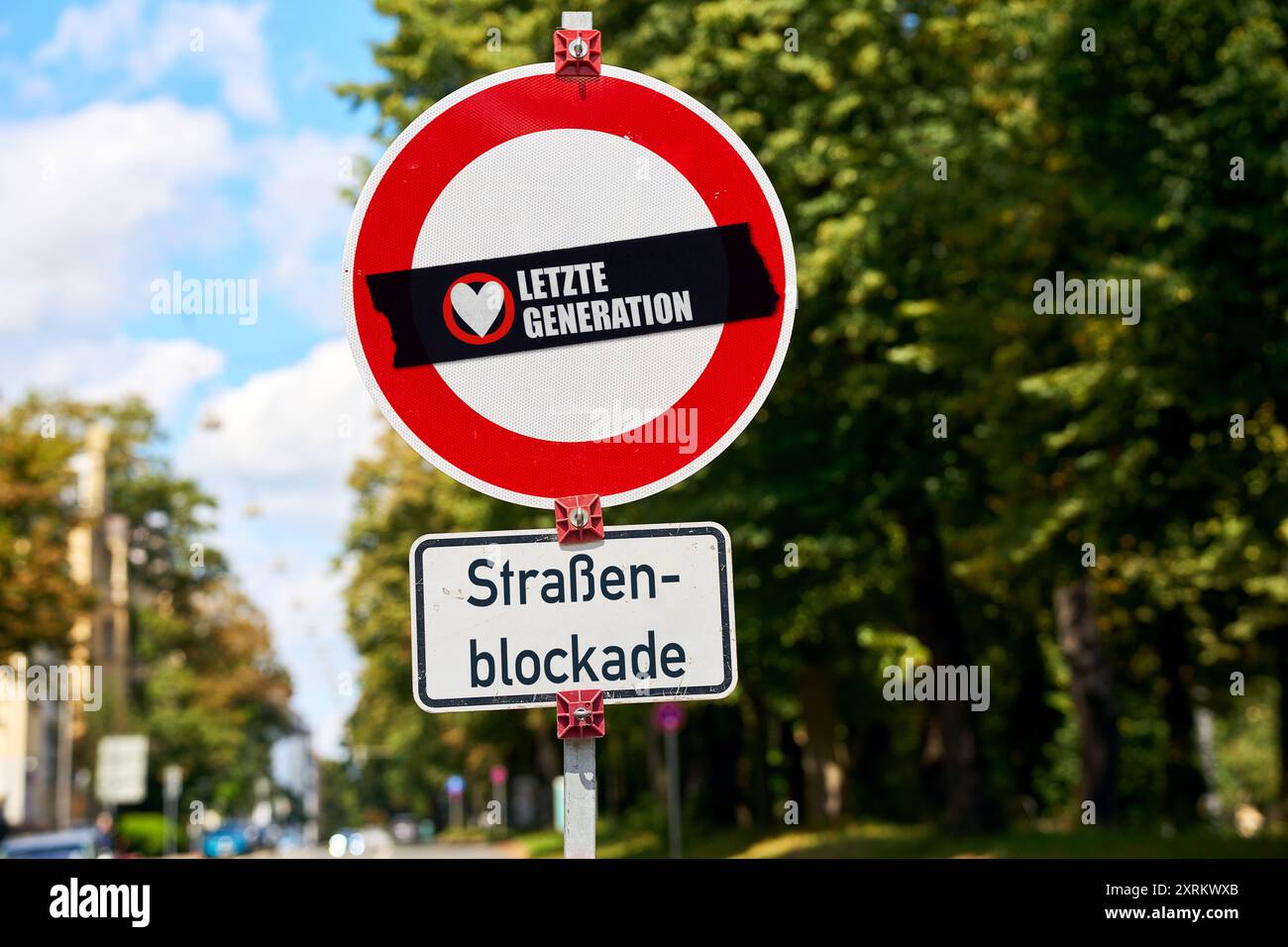 11 August 2024: A traffic sign with the inscription: Road blockade and ...