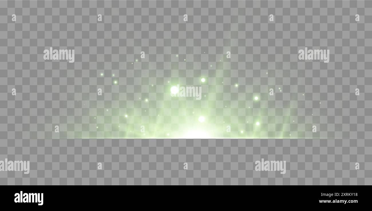Green horizontal lensflare. Light flash with rays or green spotlight ...