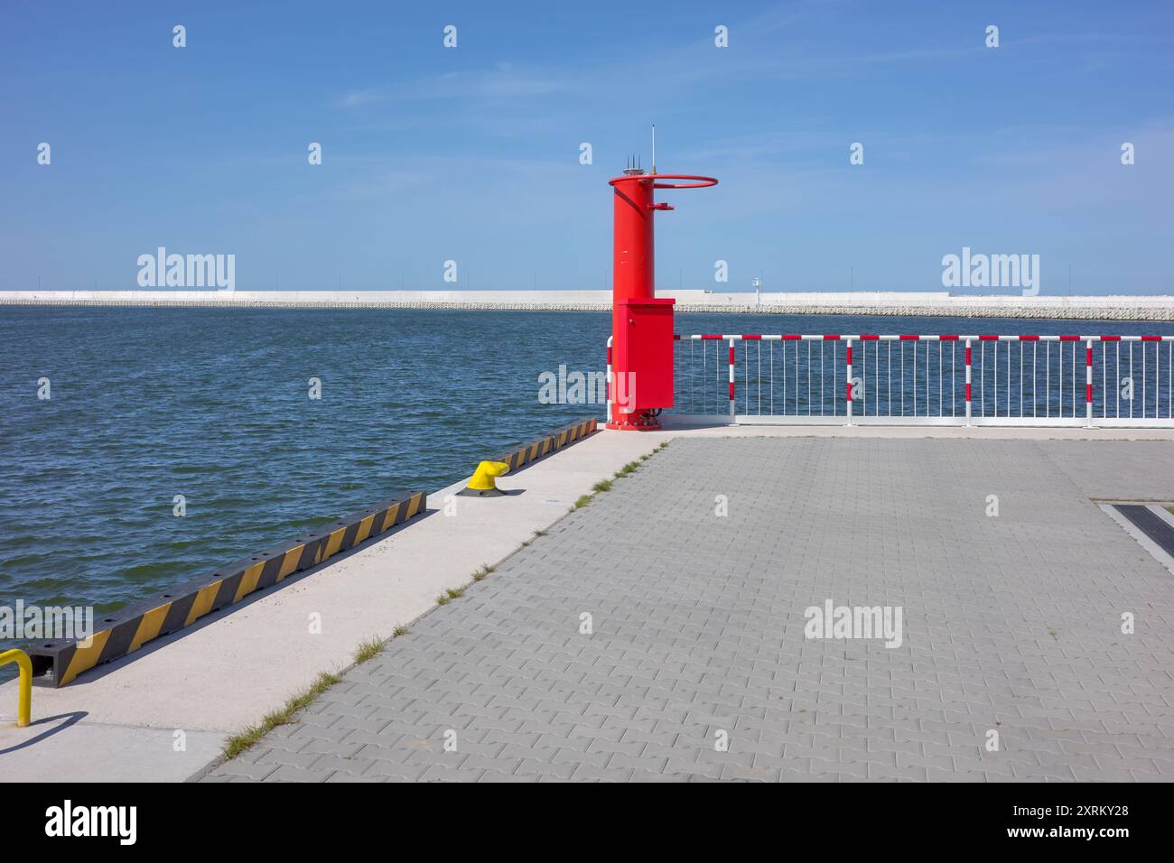 Entrance to the port with a walkway by the water, nautical background ...