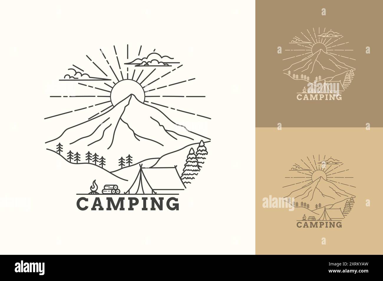 Camping logo design with mountain and tree monoline style Stock Vector ...
