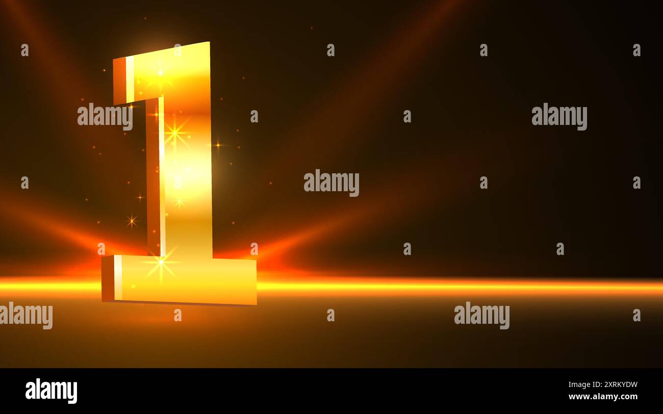 Golden number 1 on dark background. Symbol of victory, achievement ...