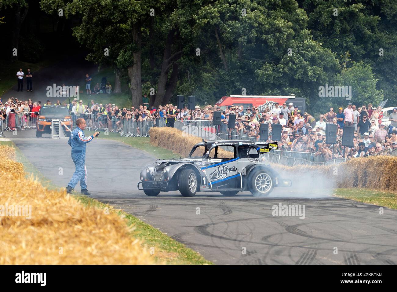 Terry Grant stunt driving display at Motors by the moat event at Leeds ...