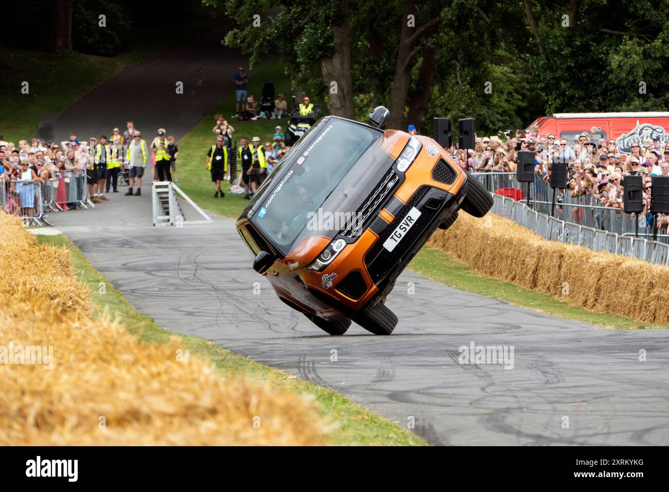 Terry Grant stunt driving display at Motors by the moat event at Leeds ...