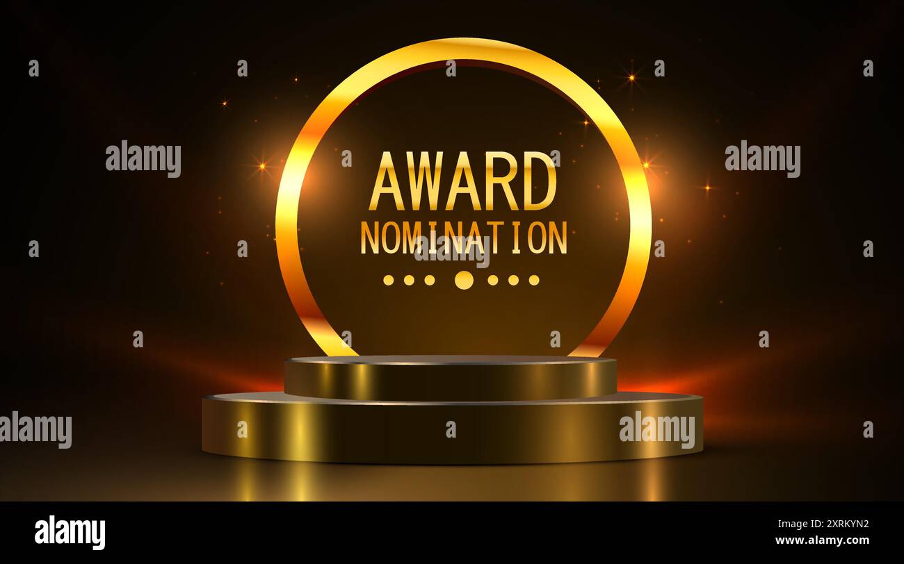 Award round podium on dark background. Vector golden symbol of victory ...