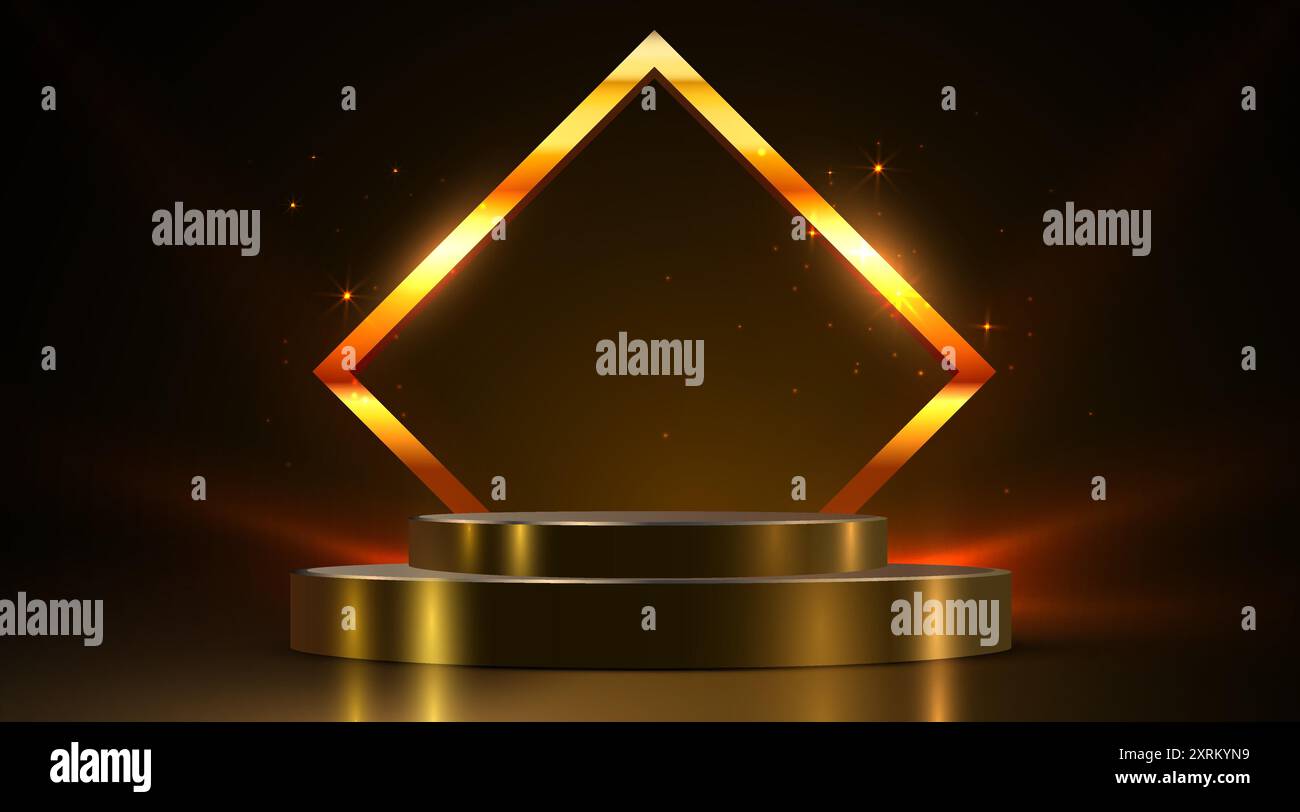 Award round podium on dark background. Vector golden symbol of victory ...