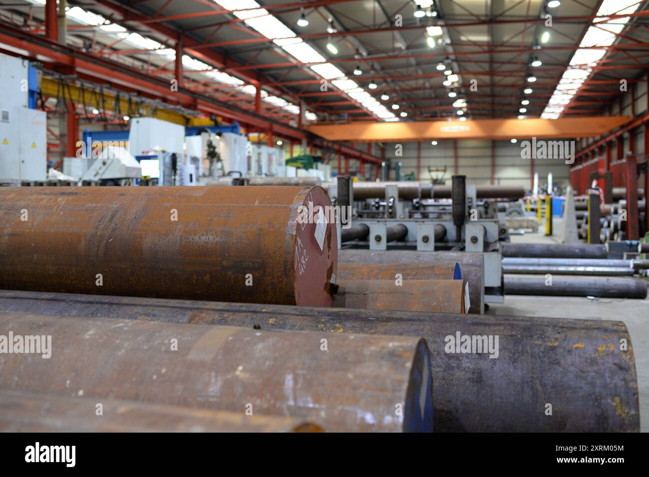 Sale and storage of industrial goods and steel in a factory hall Stock ...