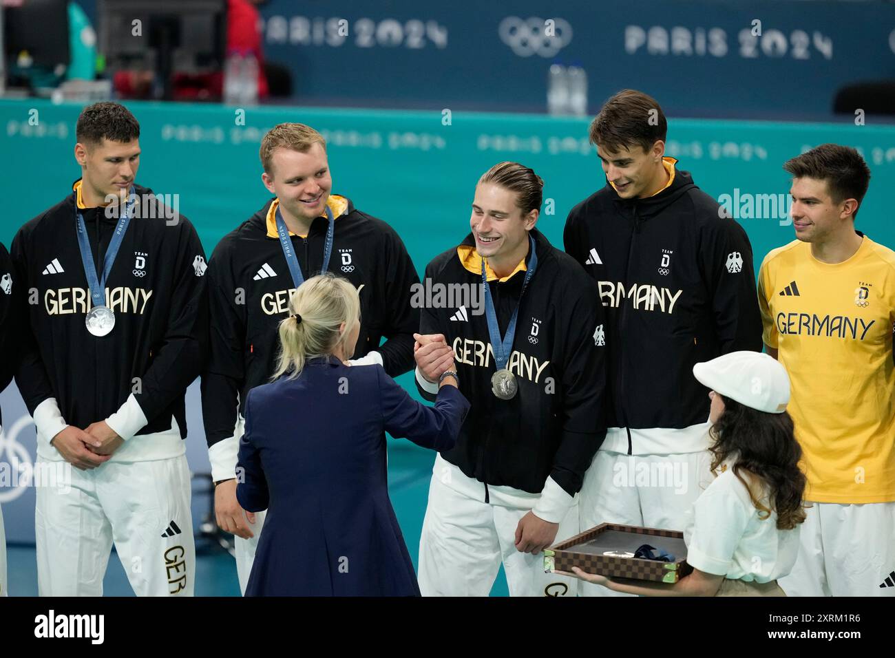 Germany players celebrate their silver medal after the gold medal ...