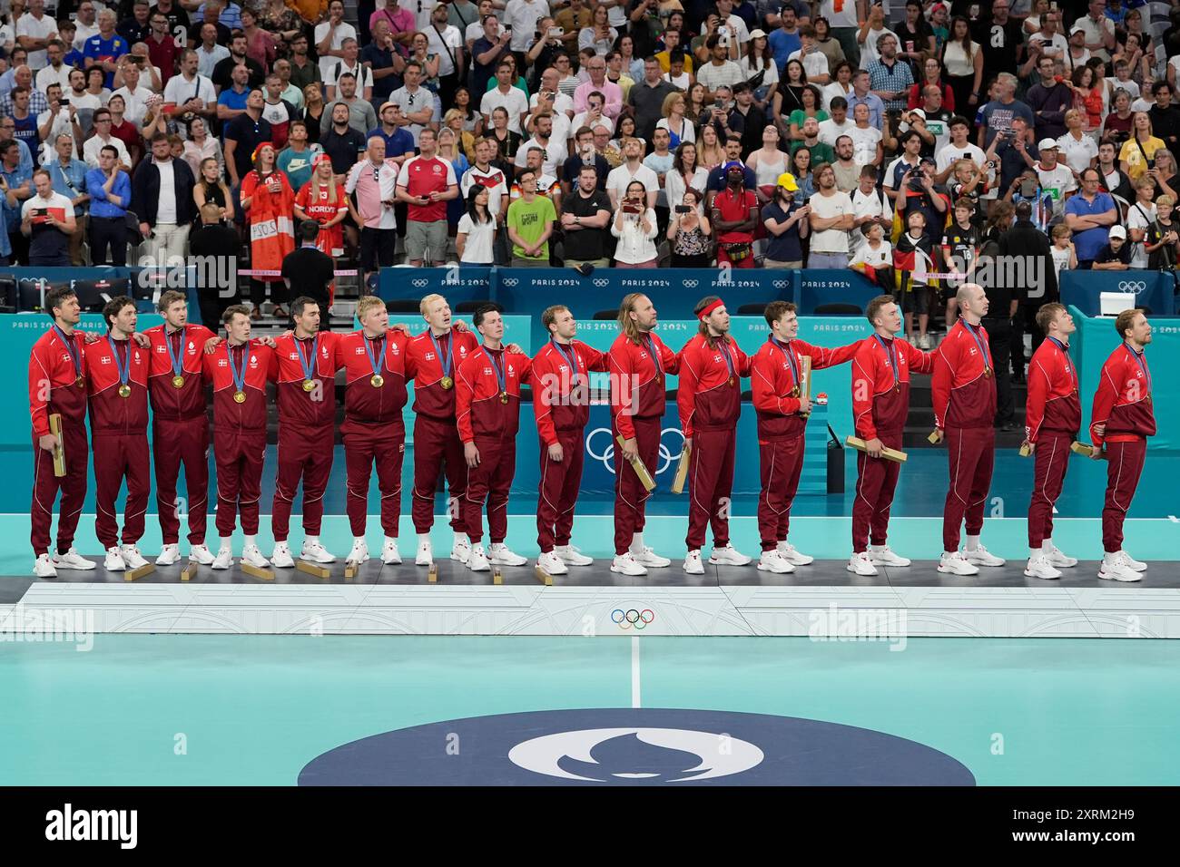 Denmark players attend the medals ceremony after the gold medal ...