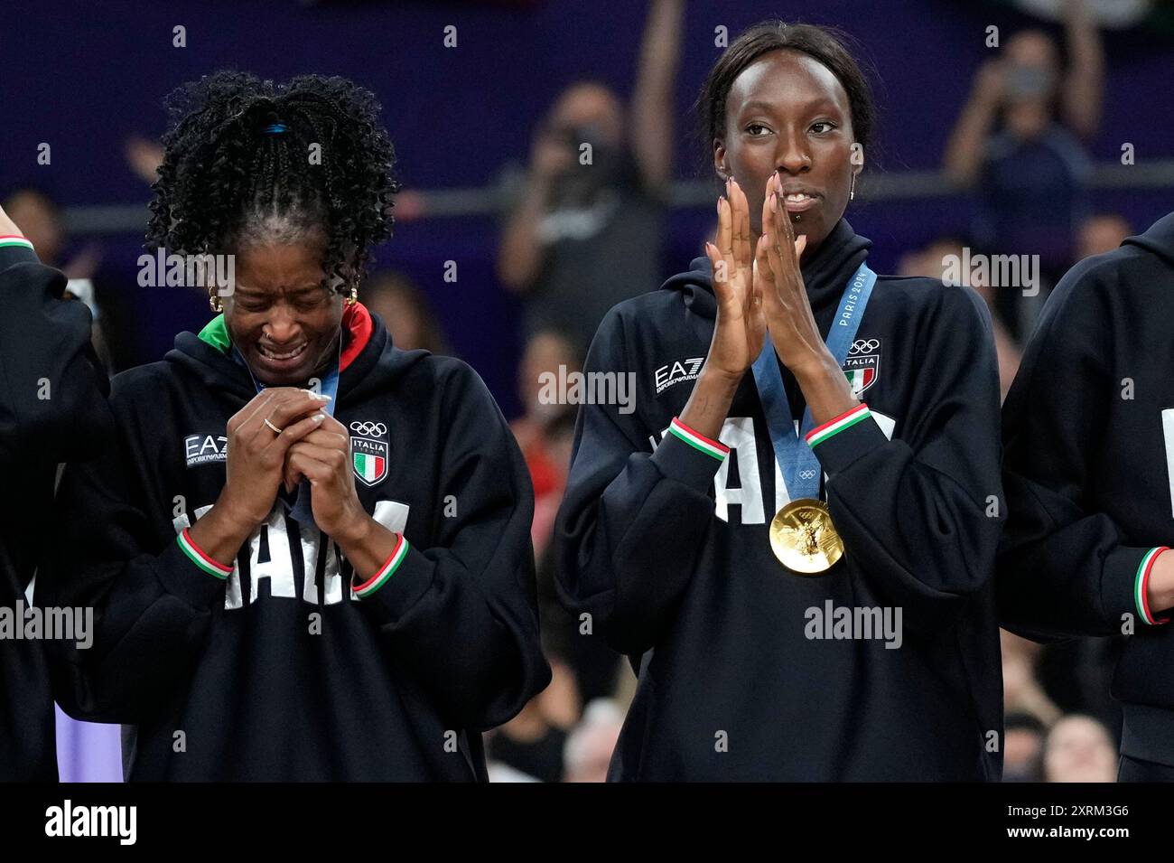 Italian players Myriam Sylla, left, and Paola Egonu get emotional as ...