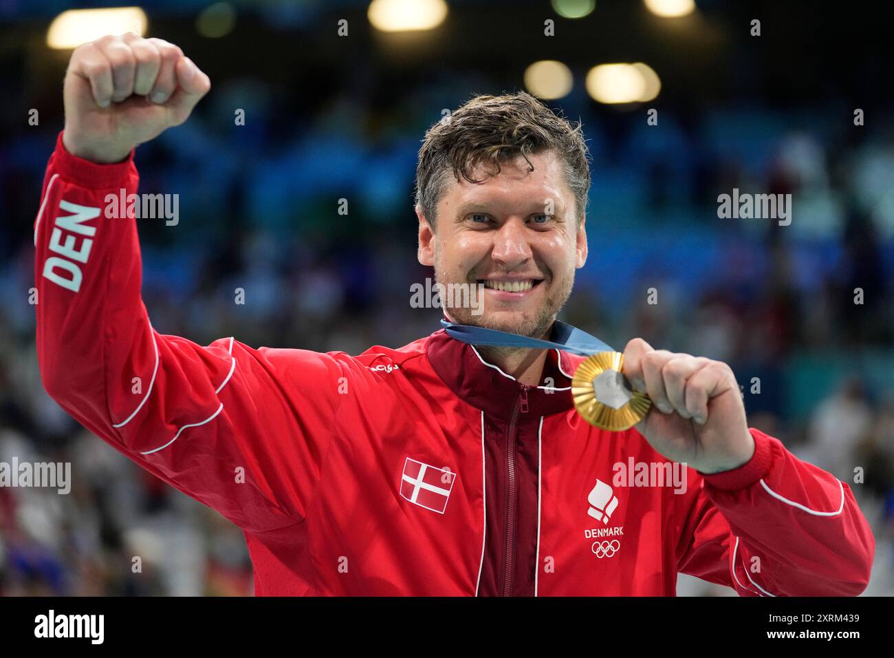 Denmark goalkeeper Niklas Landin Jacobsen poses with his gold medal ...