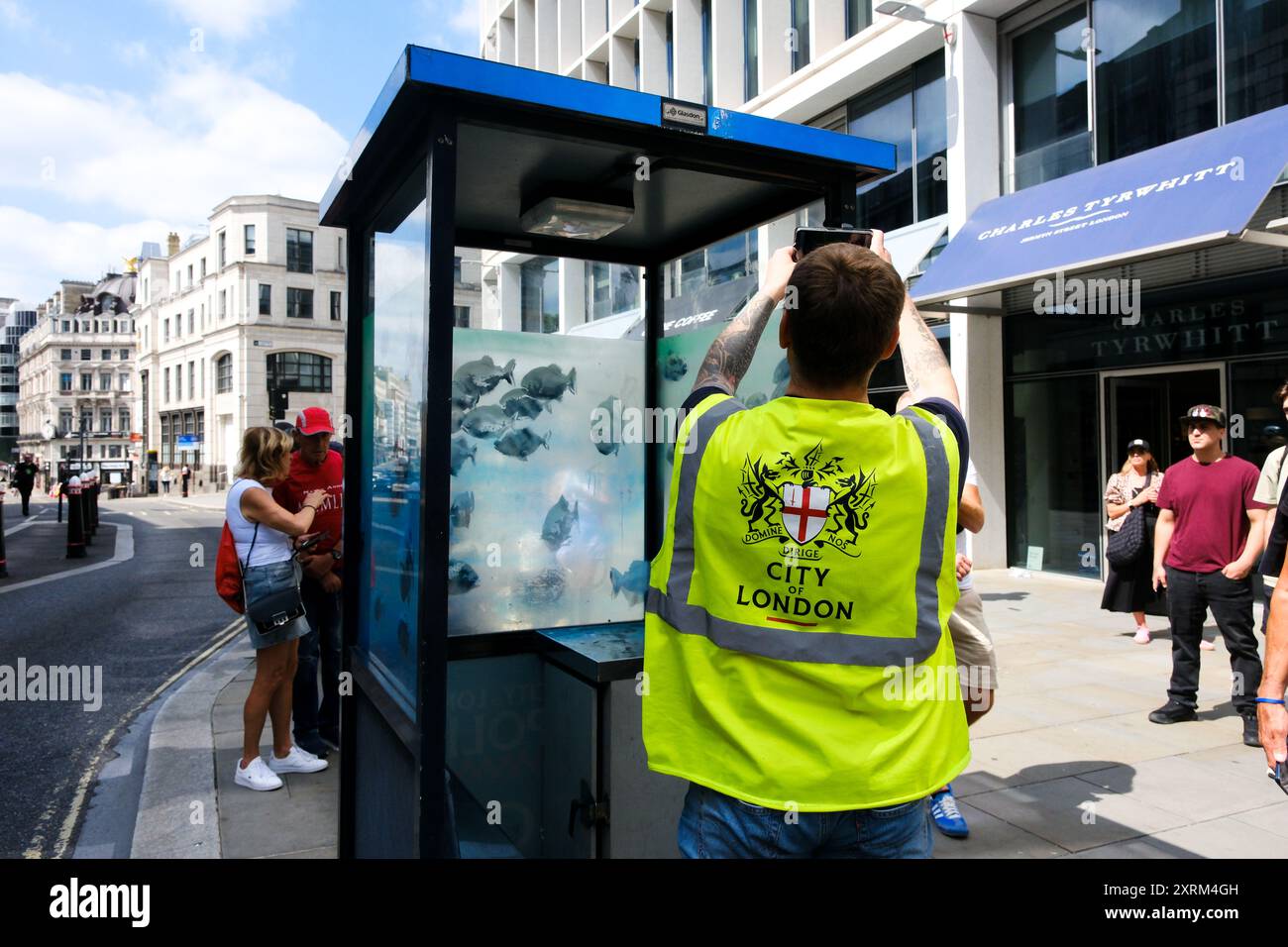 City of London, UK. 11th Aug 2024. 'Banksy' Piranha fish appear in City ...