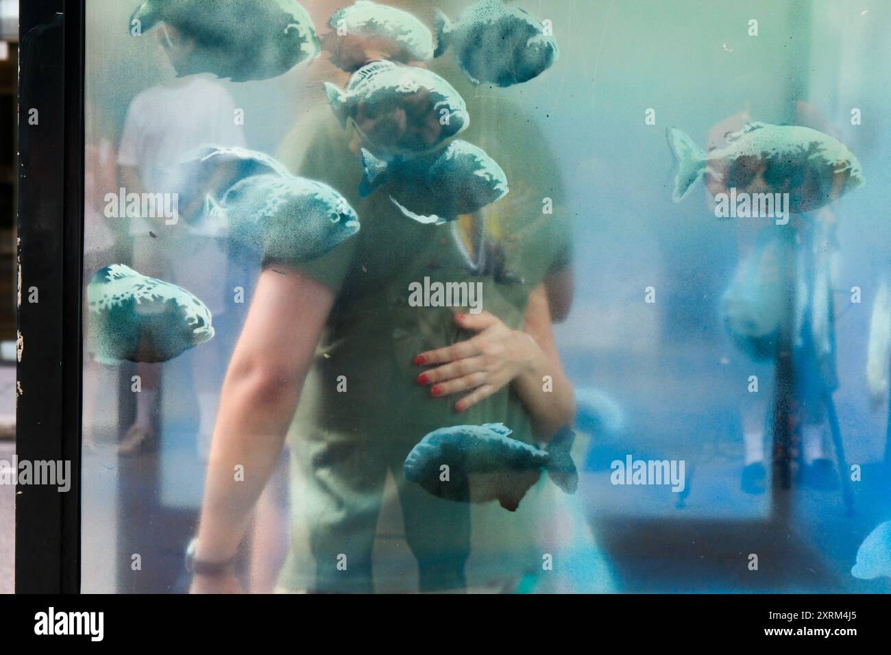 City of London, UK. 11th Aug 2024. 'Banksy' Piranha fish appear in City ...