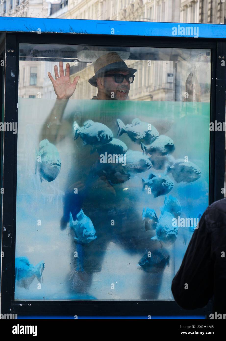 City of London, UK. 11th Aug 2024. 'Banksy' Piranha fish appear in City ...
