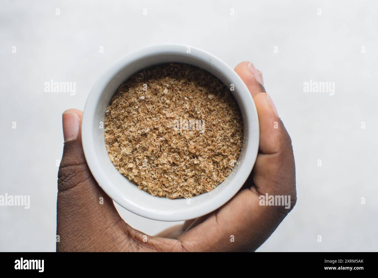 Overhead view of ground dried crayfish, top view of dried shrimp powder ...