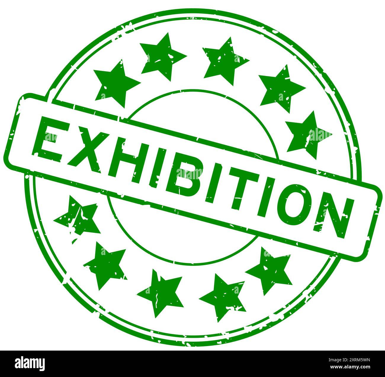 Grunge green exhibition word with star icon round rubber seal stamp on ...
