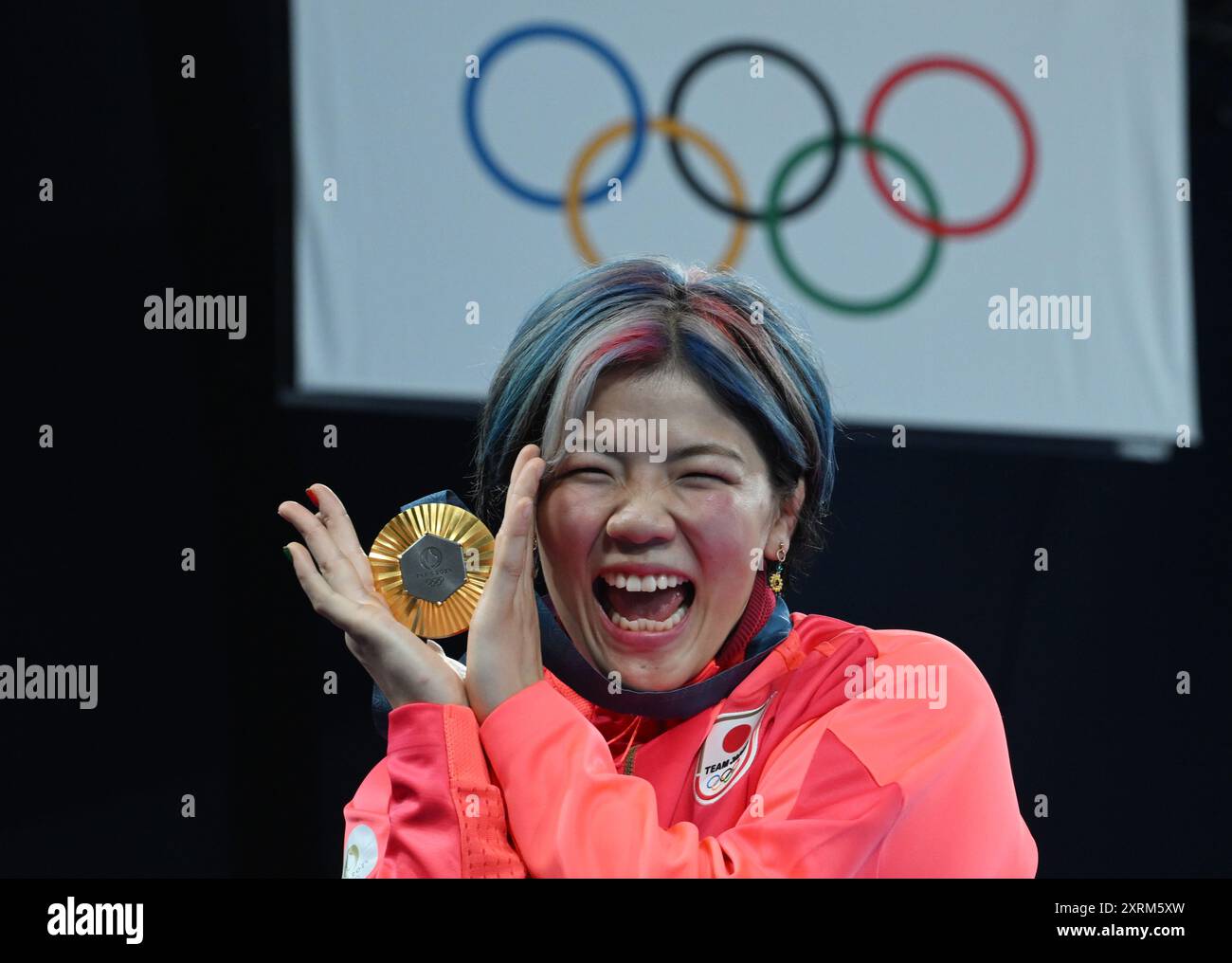 Paris, France. 11th Aug, 2024. Gold medalist Kagami Yuka of Japan attends the awarding ceremony ...