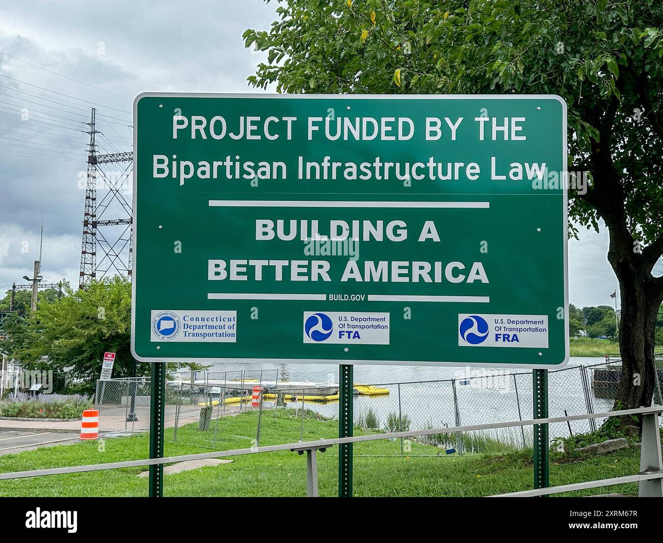 NORWALK, CT, USA - AUGUST 4, 2024: Sign announcing infrastructure ...