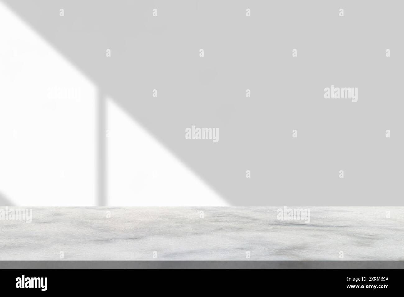 Marble table with window shadow drop on white wall background for ...