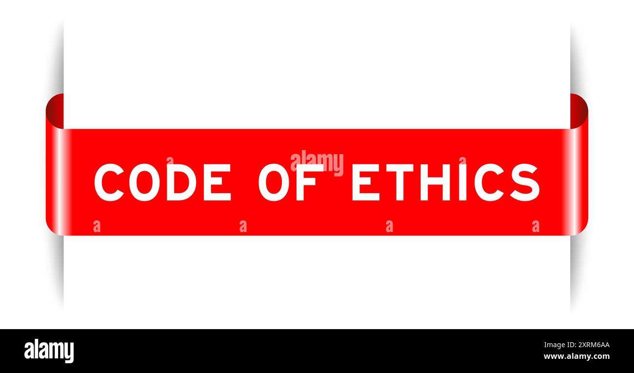 Red color inserted label banner with word code of ethics on white ...
