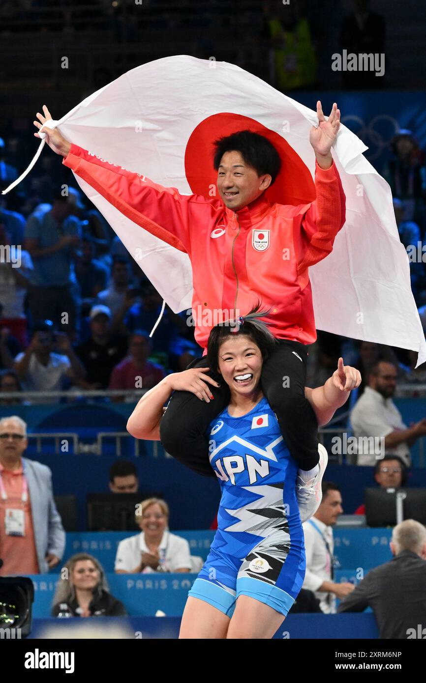 CAGAMI Yuka (JPN) Japan celebrating the gold medal with the Japan flag, Wrestling Women's ...