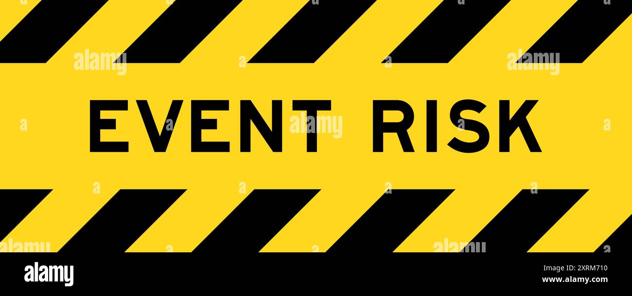Yellow and black color with line striped label banner with word event ...