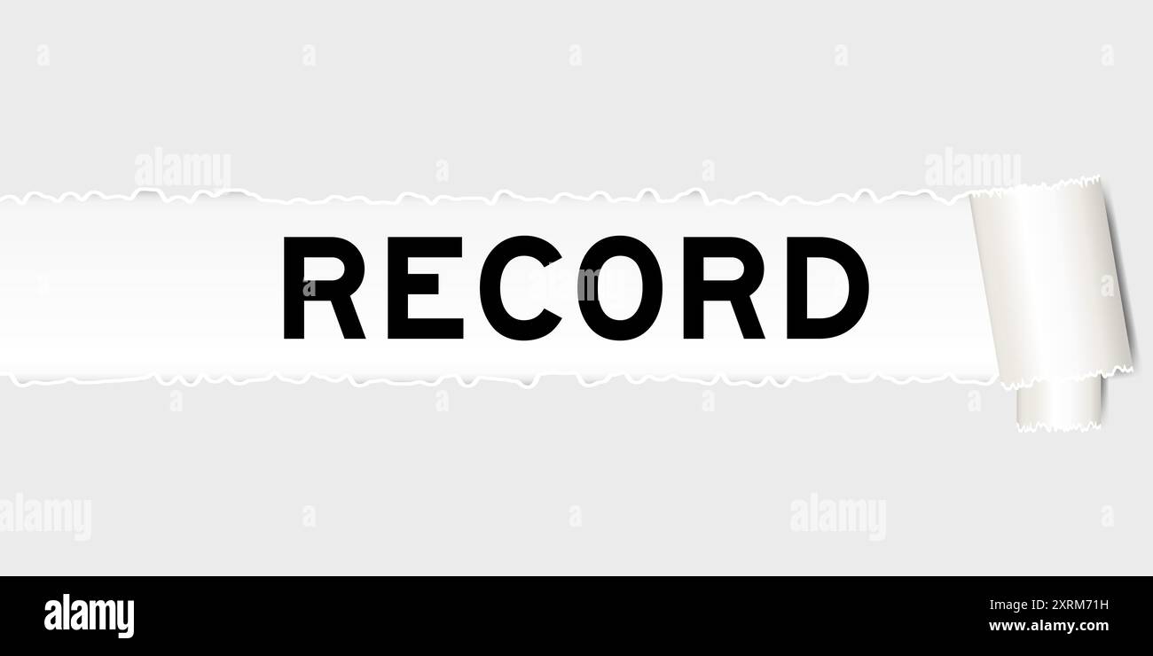 Ripped gray paper background that have word record under torn part ...