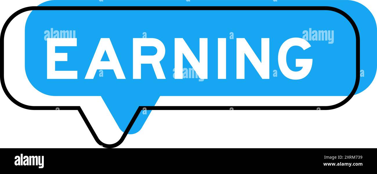 Speech banner and blue shade with word earning on white background ...