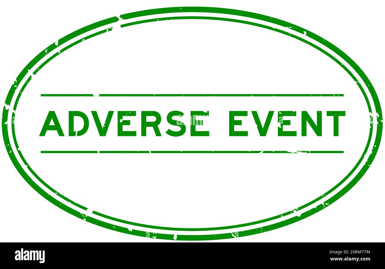 Grunge green adverse event word oval rubber stamp in white background ...