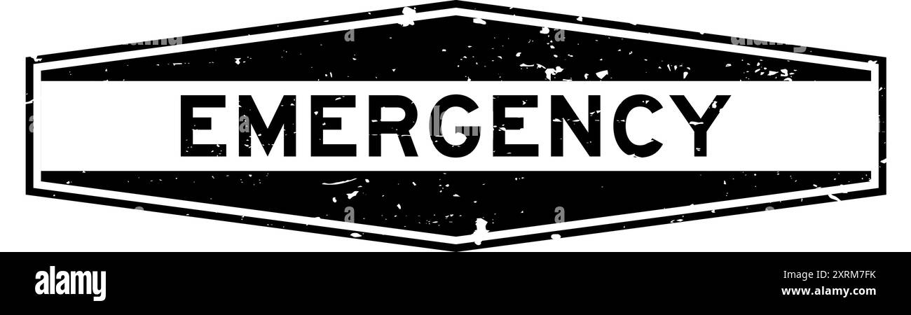 Grunge black emergency word hexagon rubber seal stamp on white ...