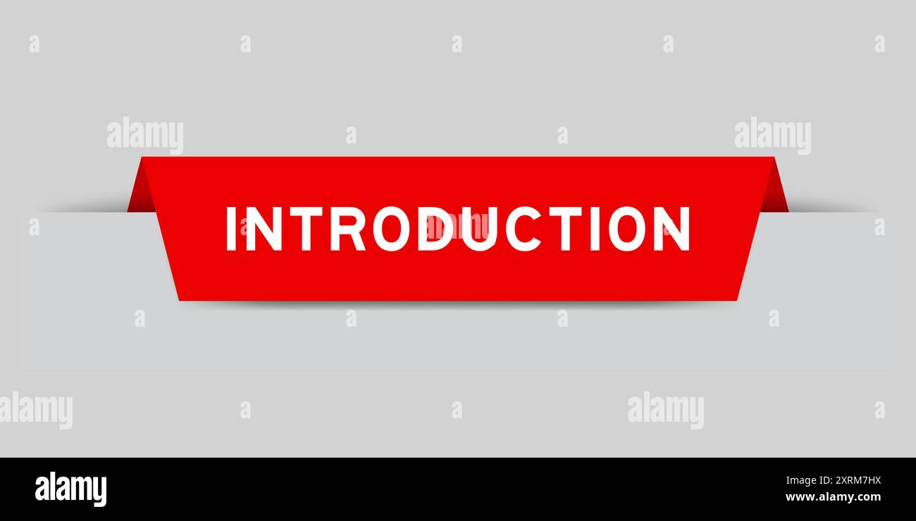 Red color inserted label with word introduction on gray background ...