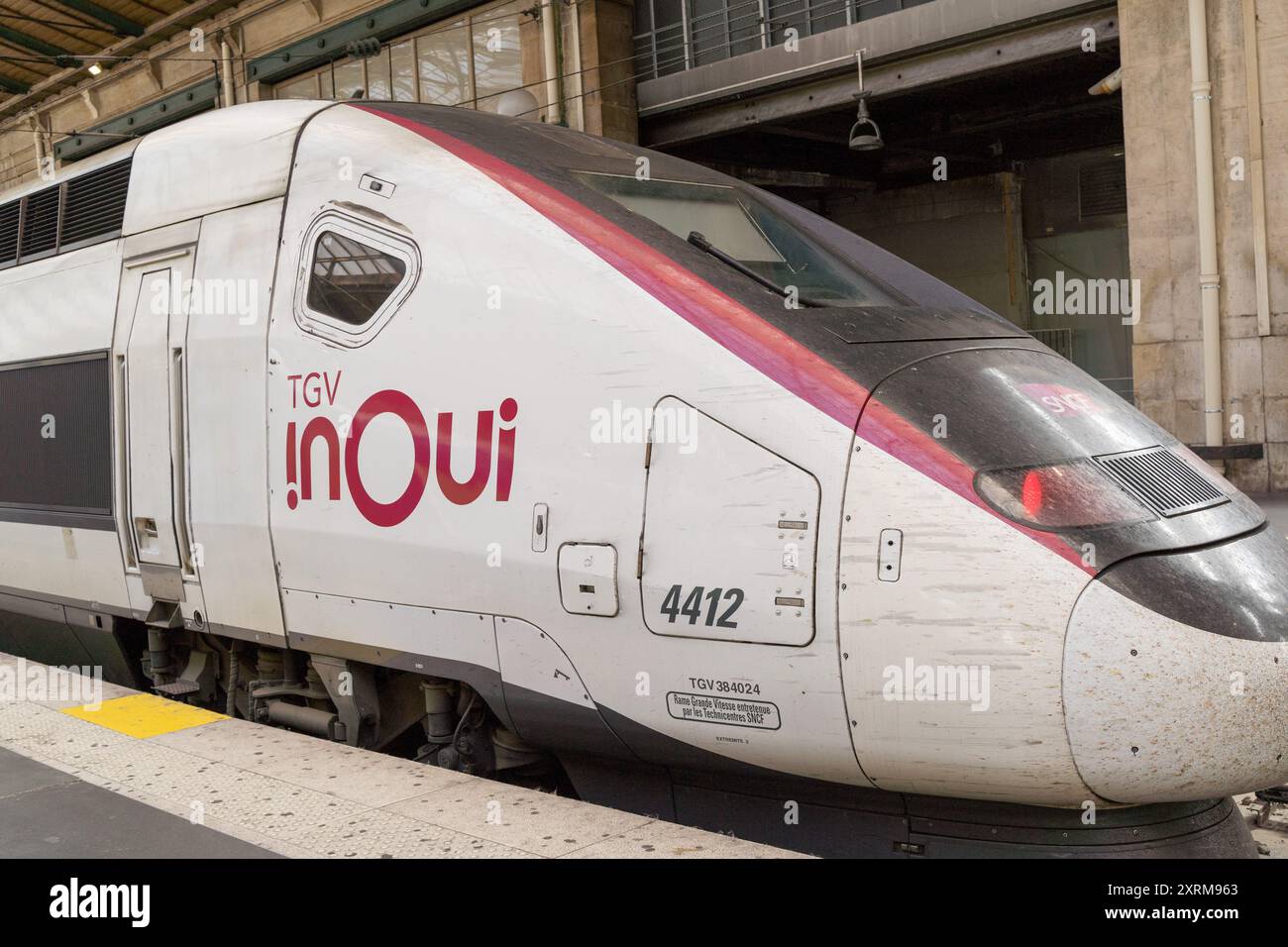 front view of TGV Inoui SNCF trains on a platform at Gare Du Nord Station, Paris France Stock ...