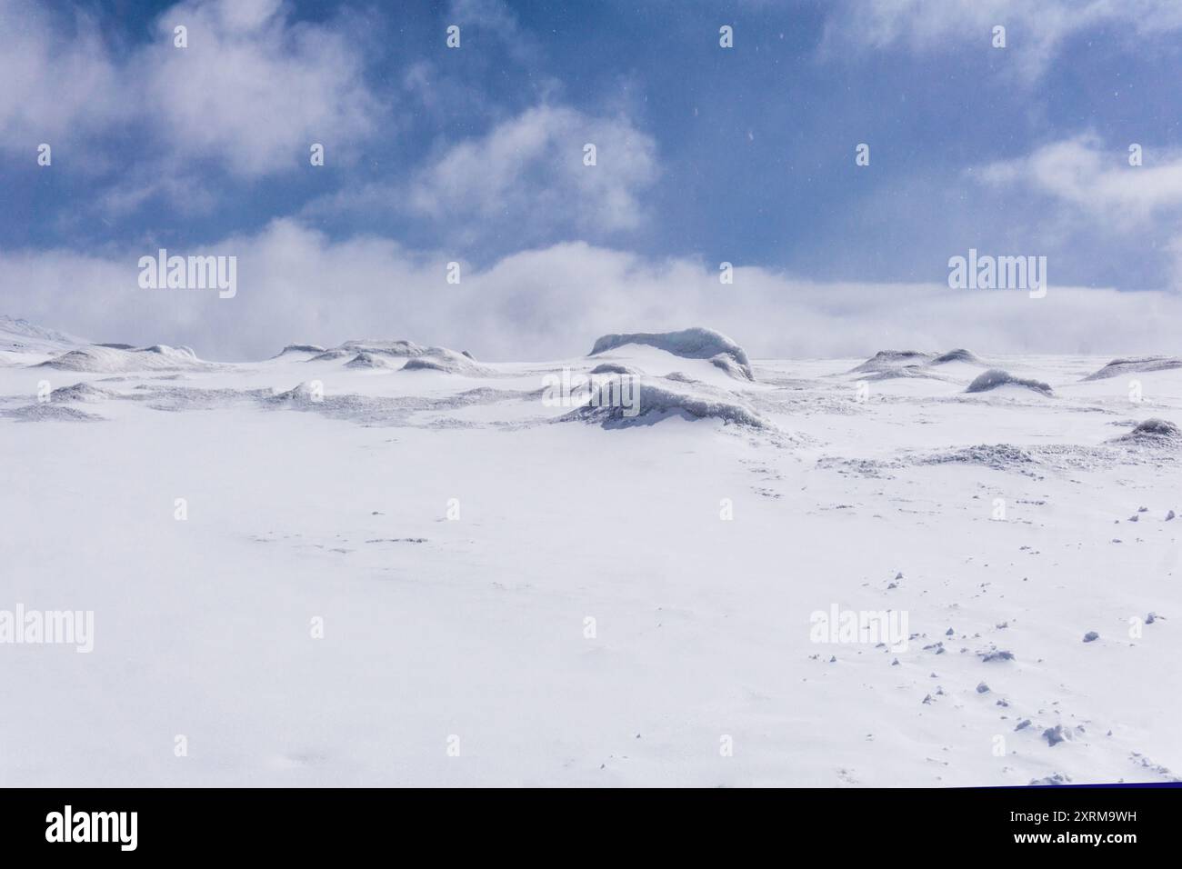 snow desert with hummocks, lifeless snowy landscape with blizzard Stock ...