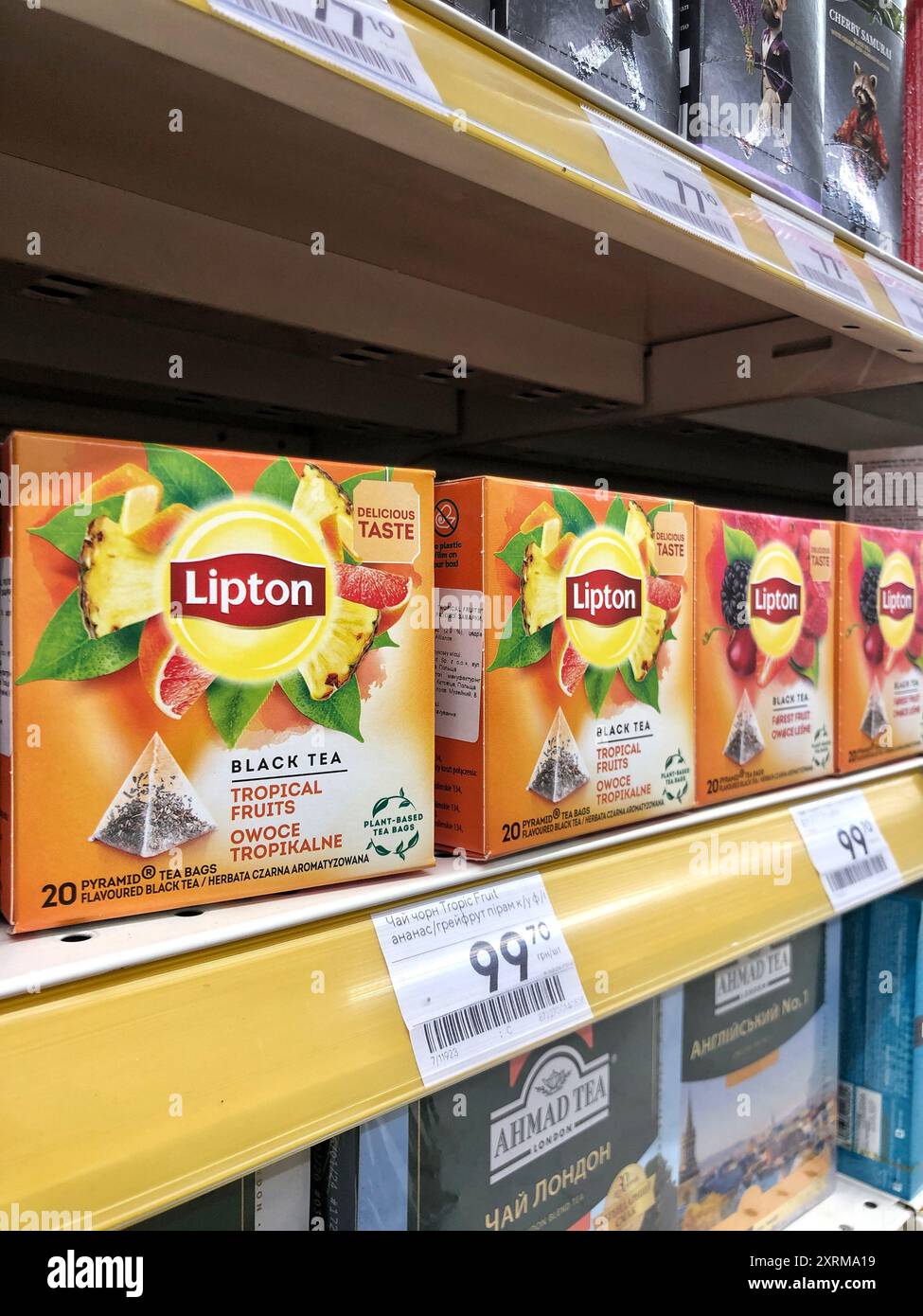 27.07.2024 Ukraine,Kharkov Lipton tea on a supermarket shelf Stock ...