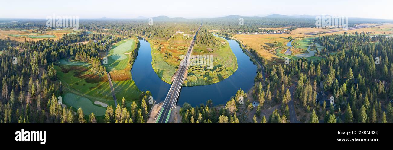 The beautiful Deschutes River winds through the rural landscape near ...
