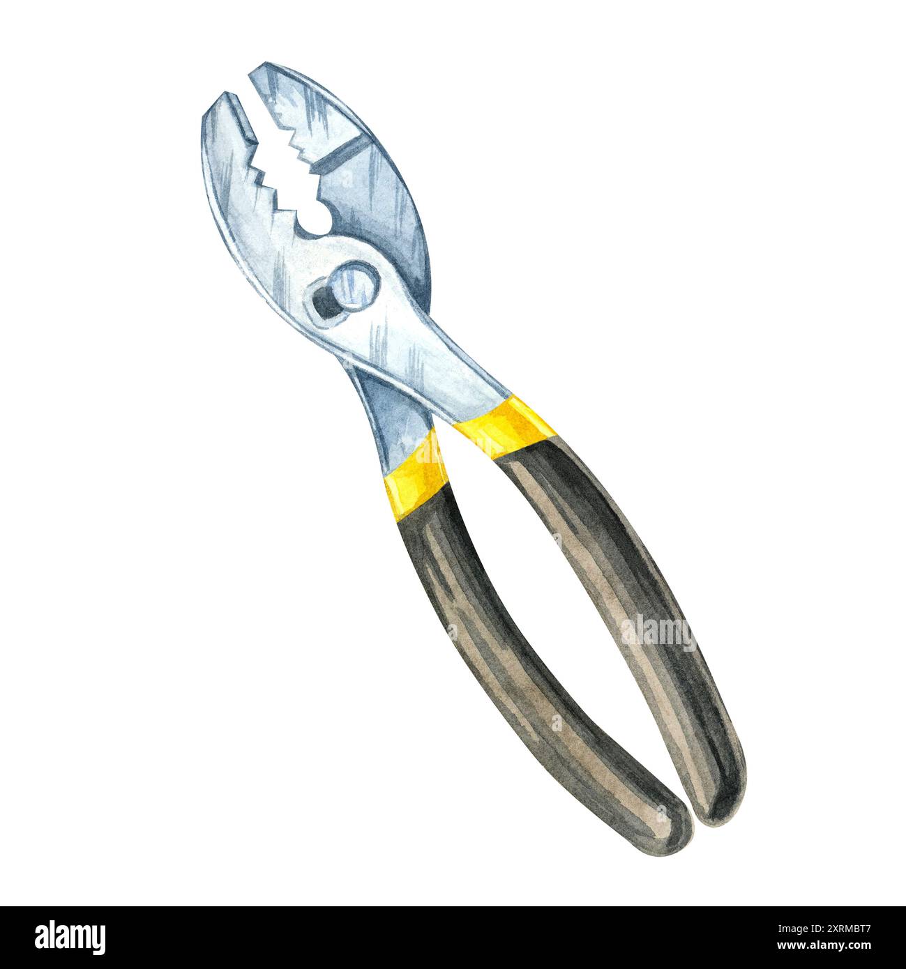 Pair of pliers with black and yellow handles, highlighting the metallic ...