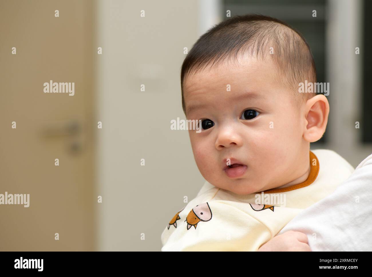 cute cheerful baby in mother hand. emotion infant concept Stock Photo ...