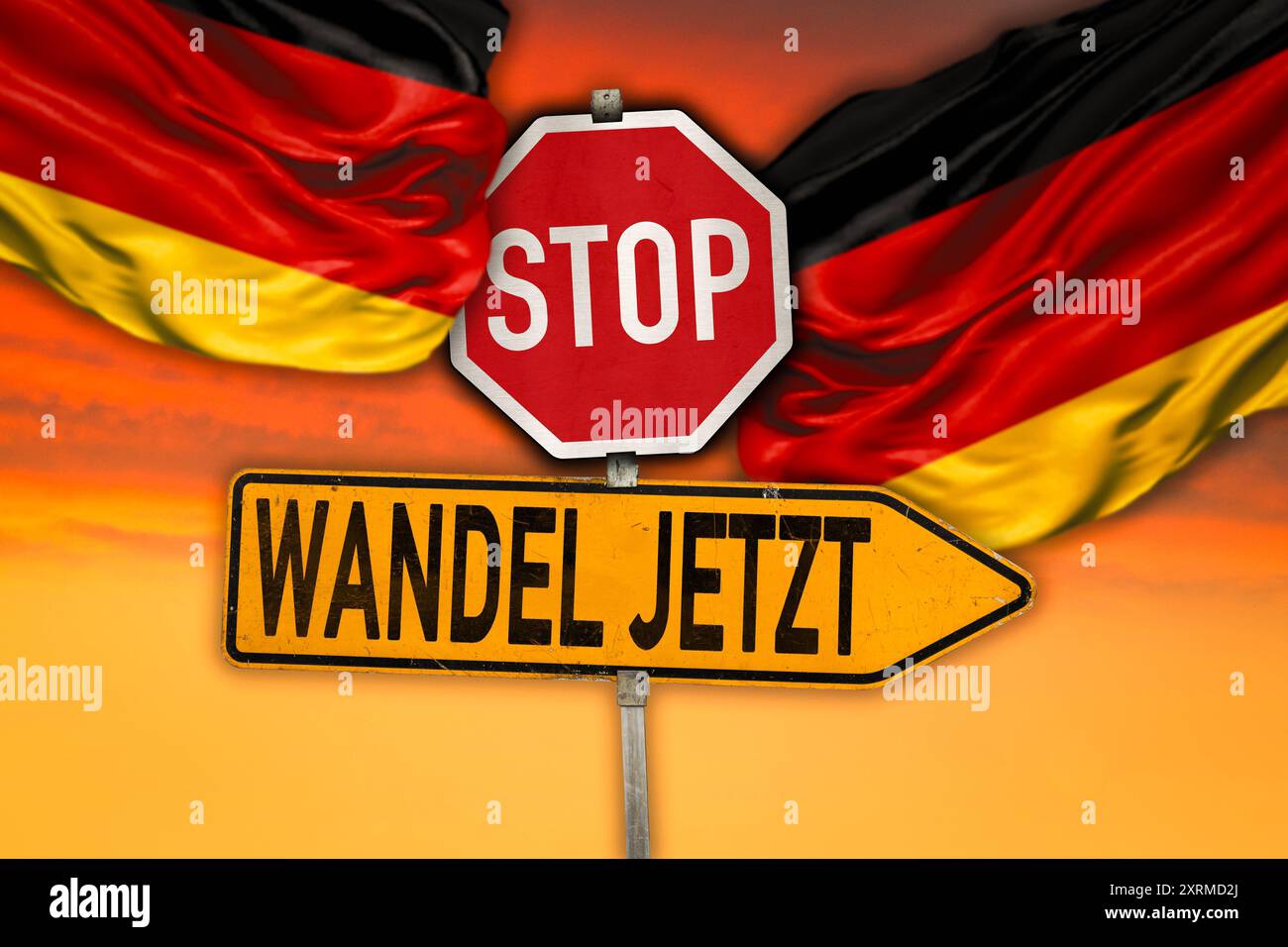 11 August 2024: A stop sign with the inscription: Change Now, in front ...